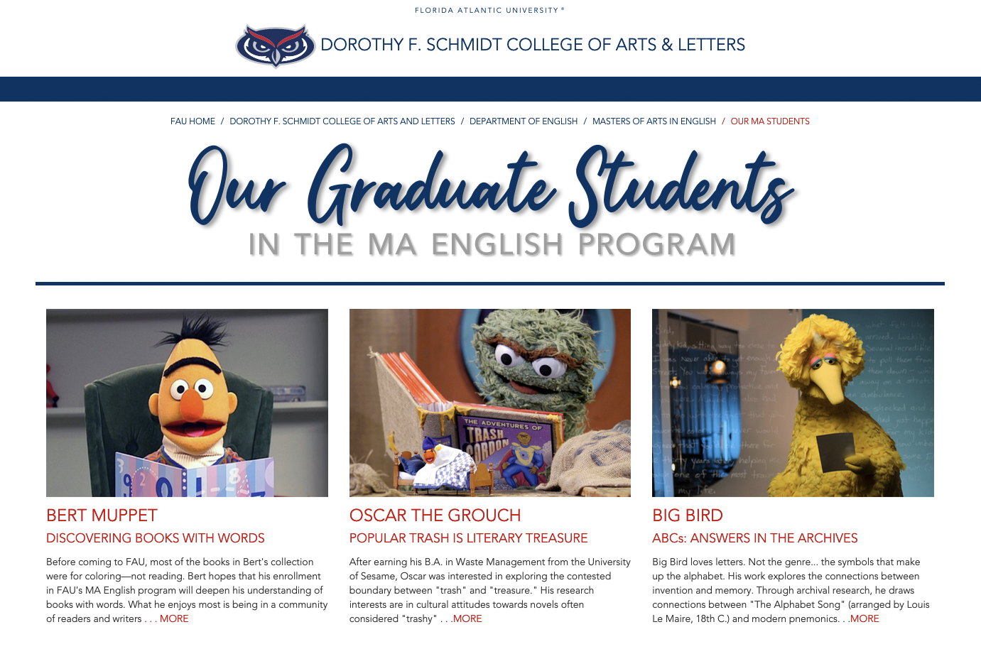 Our Grad Students: MA English Program | Florida Atlantic University